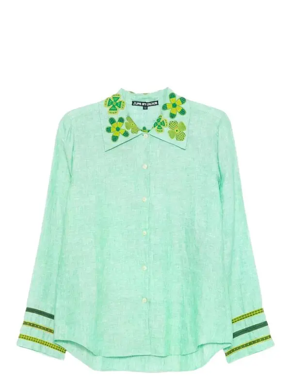JUPE Floral-embroidered Shirt - Green