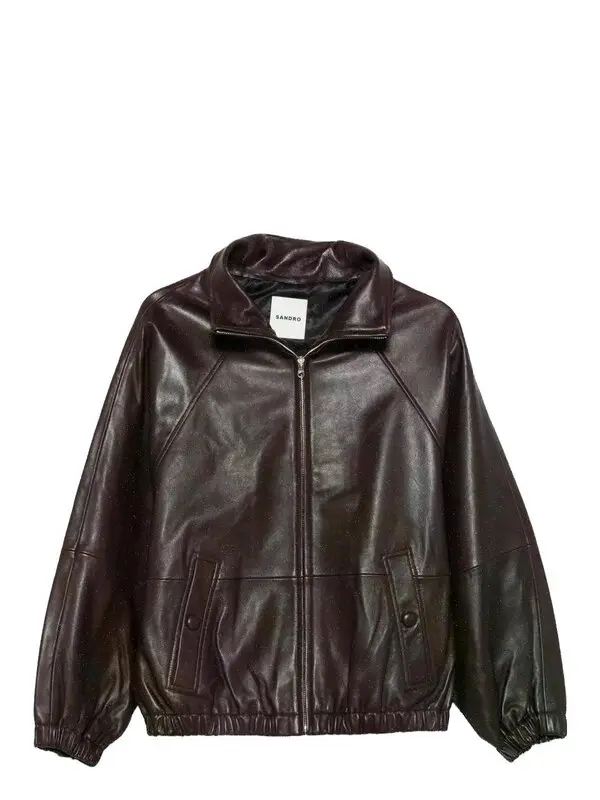 Sandro Zip Lambskin Leather Jacket - Brown