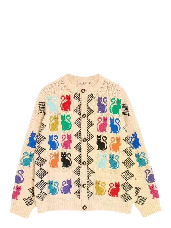 Valentino Garavani Le Chat De La Maison Jacquard Cardigan - Neutrals