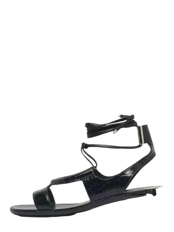 FERRAGAMO Glorja Croc-embossed Sandals - Black