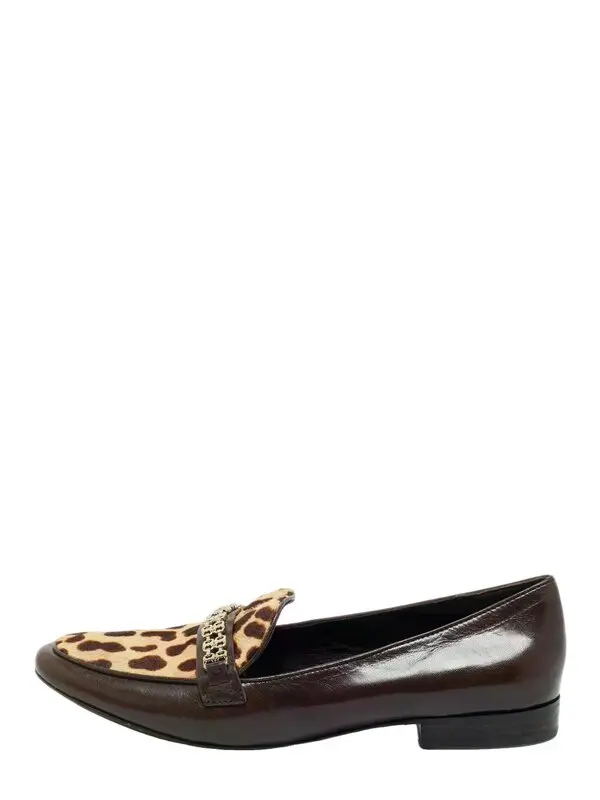 Tory Burch Calf Hair Chain Loafers - Brown