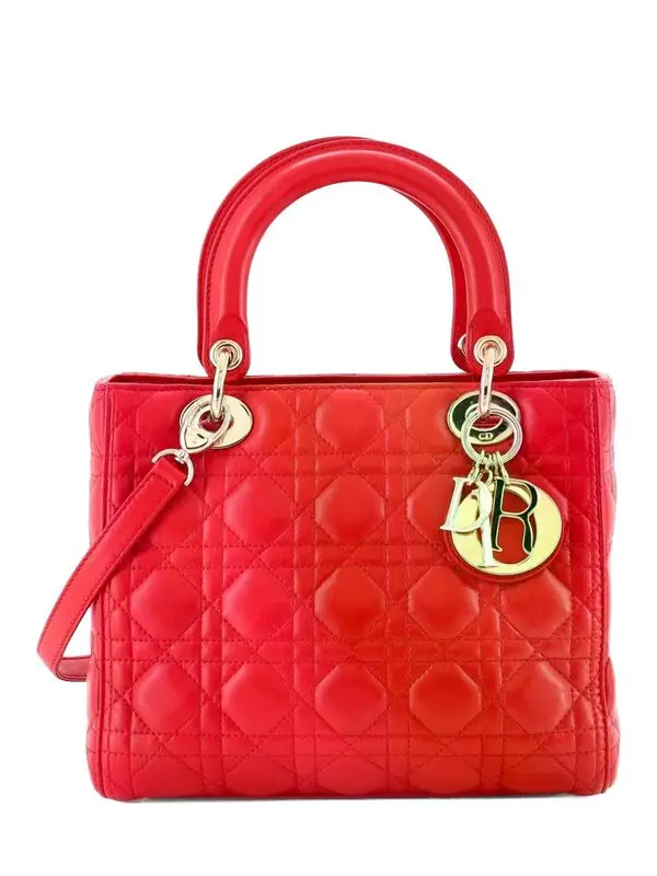 Dior Lady Bag Cannage Quilt Lambskin Medium Satchel - Red
