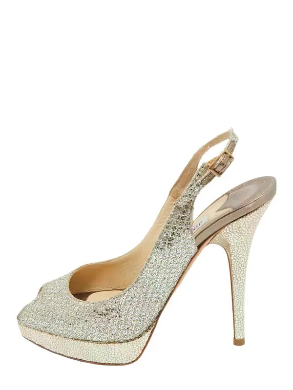 JIMMY CHOO Glittered Peep-toe Slingback Pumps - Gold