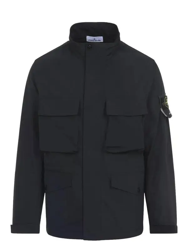 Stone Island Flap-pocket Jacket With Logo Patch - Black