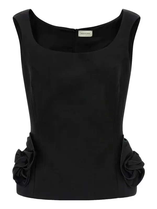 Magda Butrym Floral-ruffle Sleeveless Top - Black