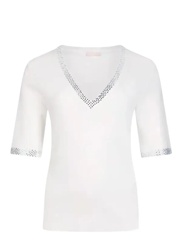 Liu Jo Rhinestone Appliqué V-neck T-shirt - White