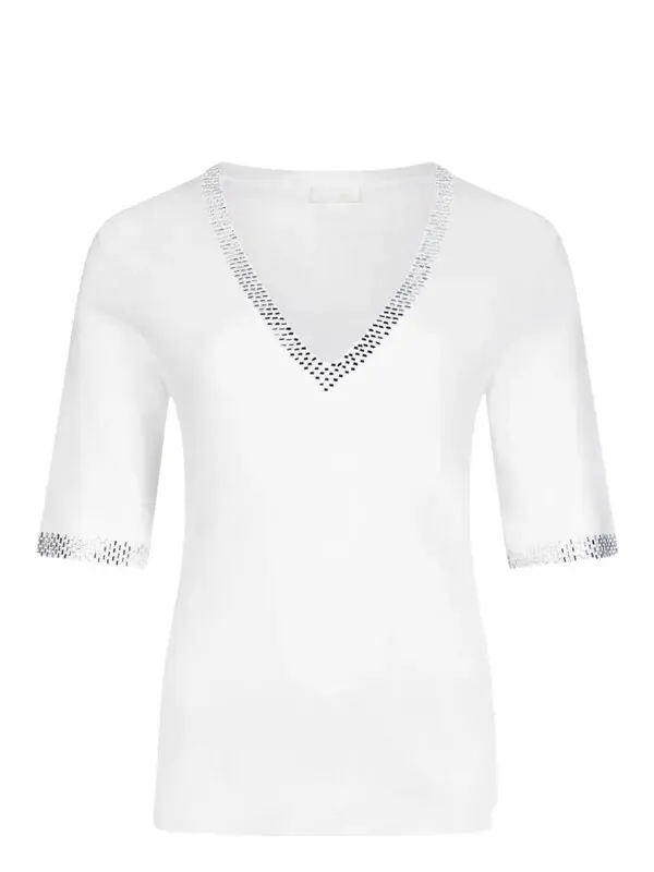 Liu Jo Rhinestone Appliqué V-neck T-shirt - White