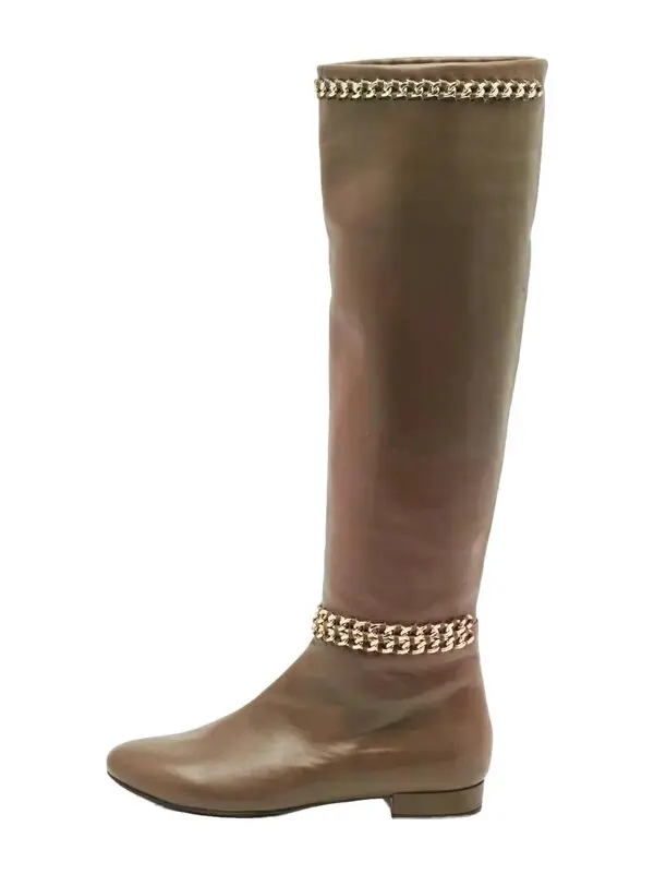 LE SILLA Leather Knee-high Boots With Chain Embellishment - Brown