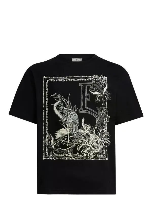 Etro Placed-print Cotton T-shirt - Black