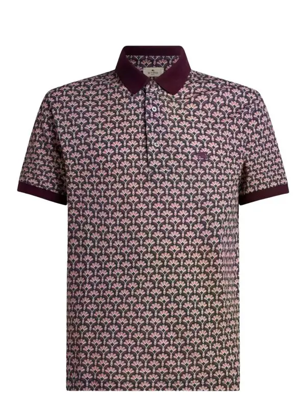 Etro Palm-motif Cotton Polo Shirt - Black