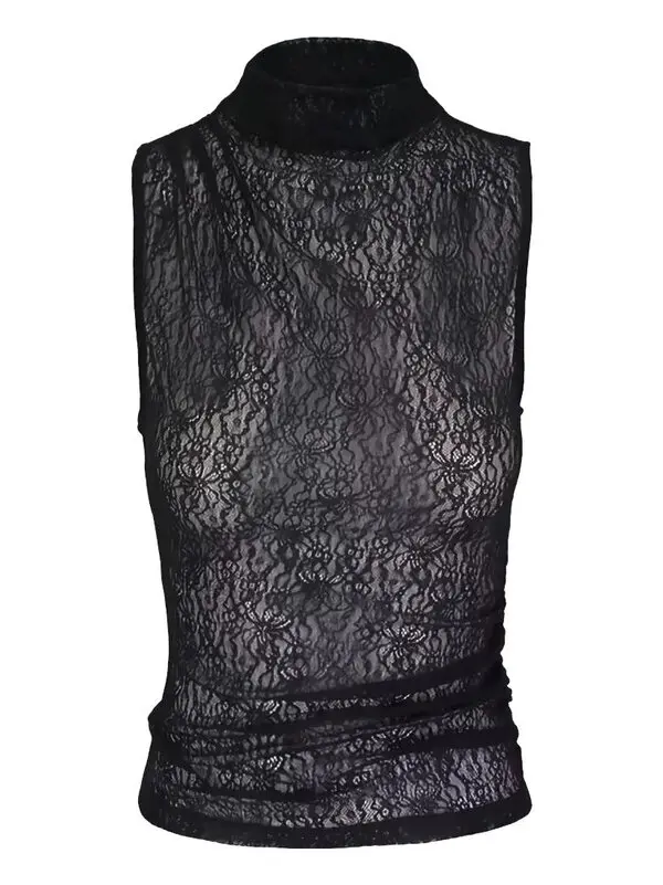 Veronica Beard Mylie Lace Turtleneck Top - Black
