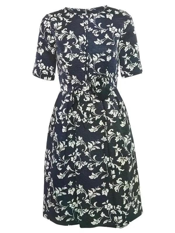 Carolina Herrera Floral Jacquard Short Sleeve Dress - Blue