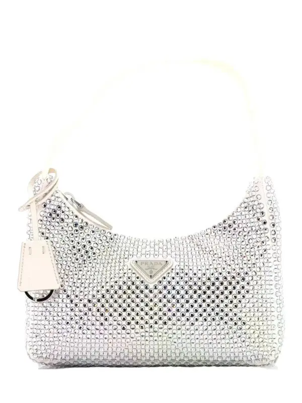 Prada Re-edition 2000 Crystal Embellished Mini Hobo Bag - White