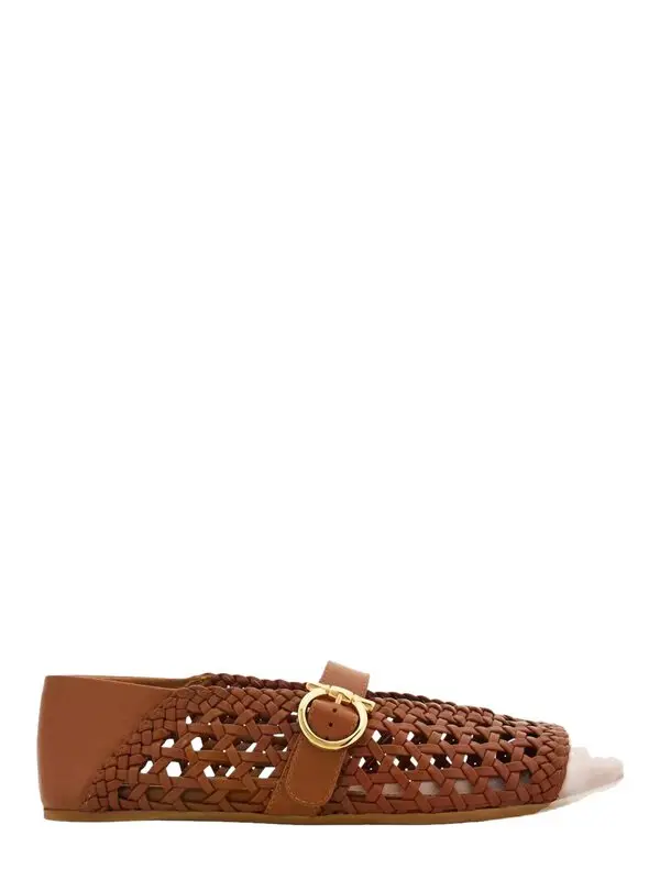 FERRAGAMO Braided Buckle Ballet Flat - Brown