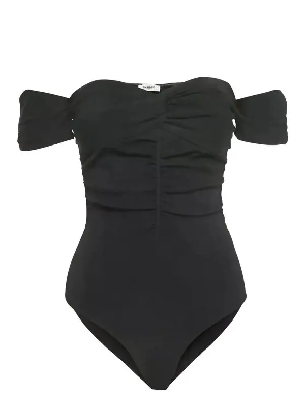 Sandro Ruched Off-the-shoulder Bodysuit - Black