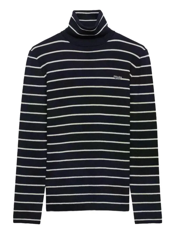 Prada Striped Wool Turtleneck Sweater - Blue