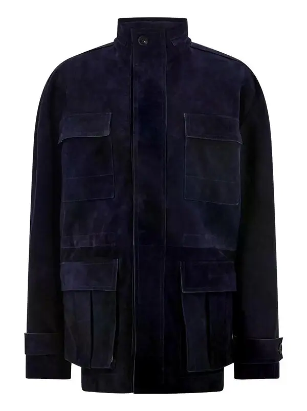 FERRAGAMO Utility Pockets Suede Blouson - Blue