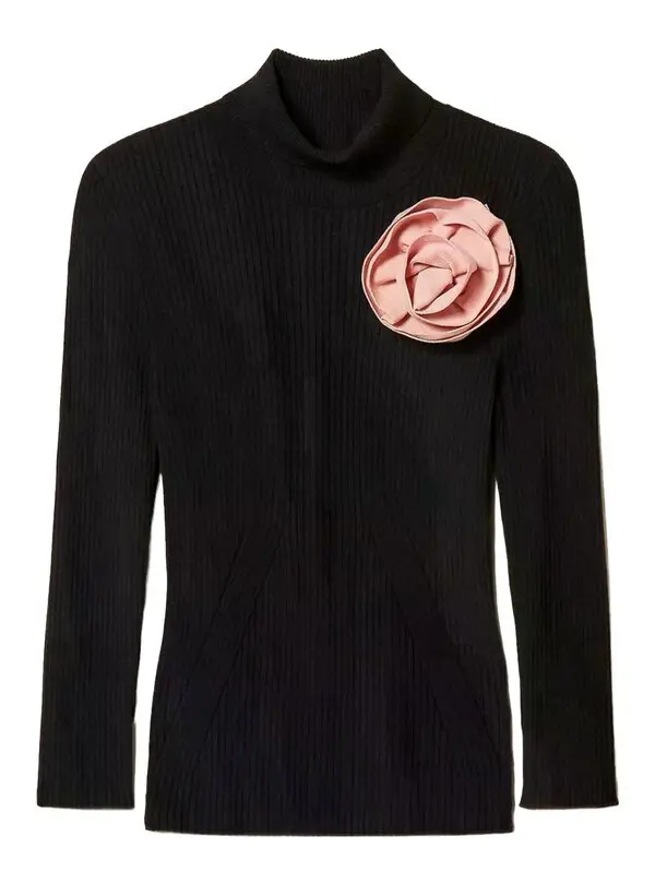 TWINSET Brooch Turtleneck Sweater - Black