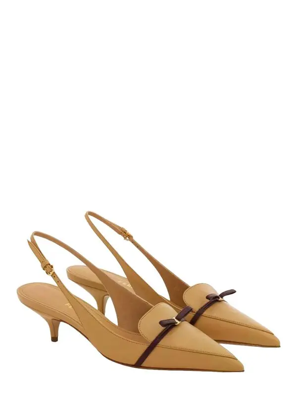FERRAGAMO 40mm Pointed Bow Slingback - Brown