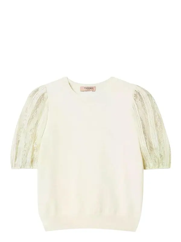 TWINSET Top With Lace Sleeves - Neutrals