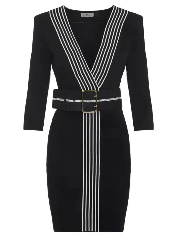 Elisabetta Franchi Striped Belted Mini Dress - Black