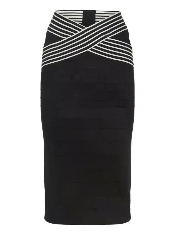 Elisabetta Franchi Striped Midi Pencil Skirt - Black