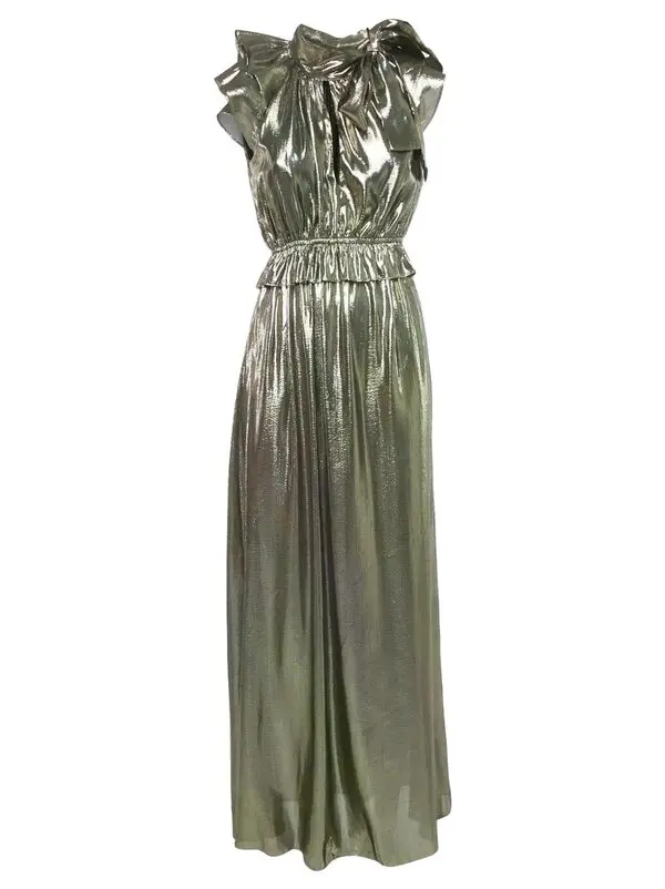 Monique Lhuillier Ruffle Neck-tie Maxi Dress - Gold