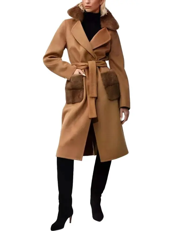 POCHE PARIS Belted Midi Coat - Brown