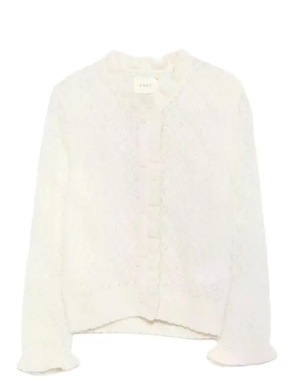 DÔEN Perforated Cardigan With Frills - Neutrals