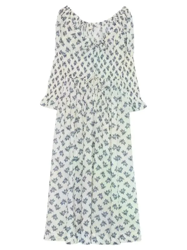 DÔEN Kaira Floral Print Midi Dress - White