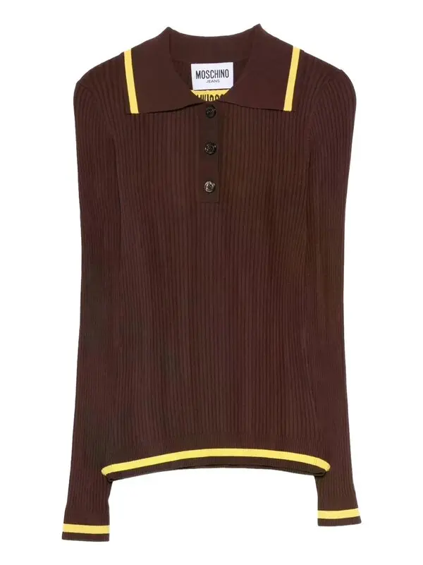 Moschino Ribbed Polo Top - Brown