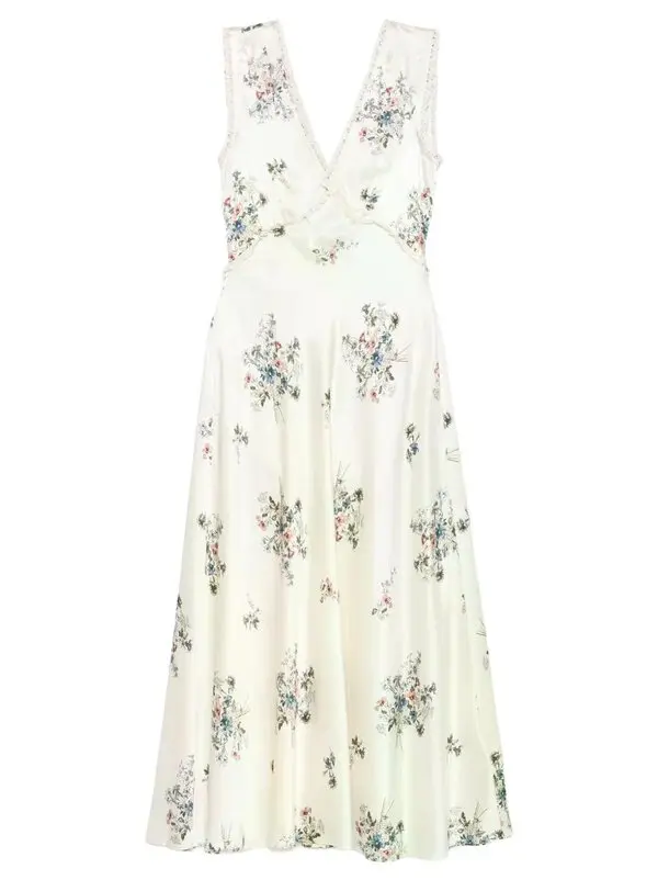DÔEN V-neck Floral Print Midi Dress - Neutrals