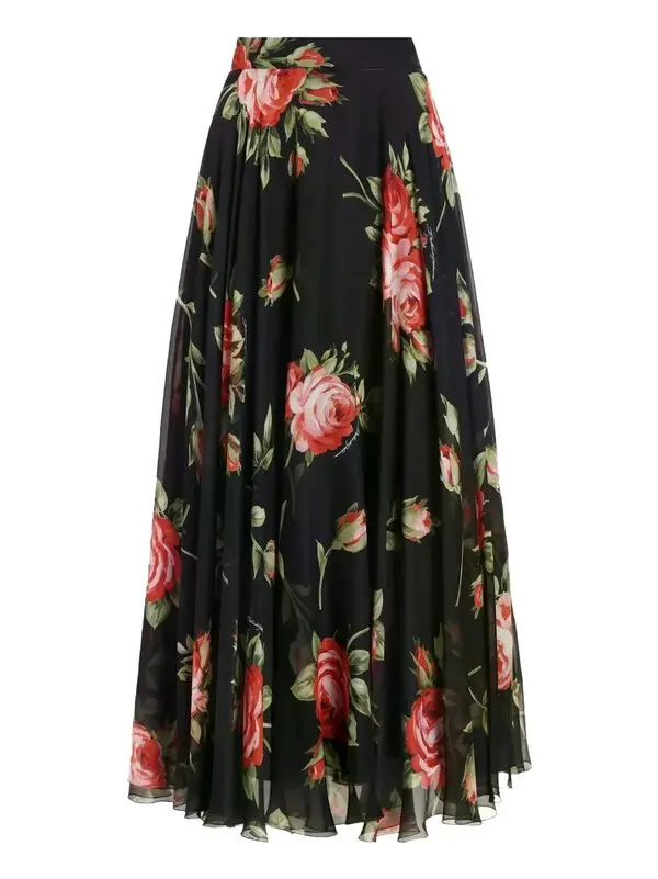Dolce & Gabbana Floral Print Midi Skirt - Black