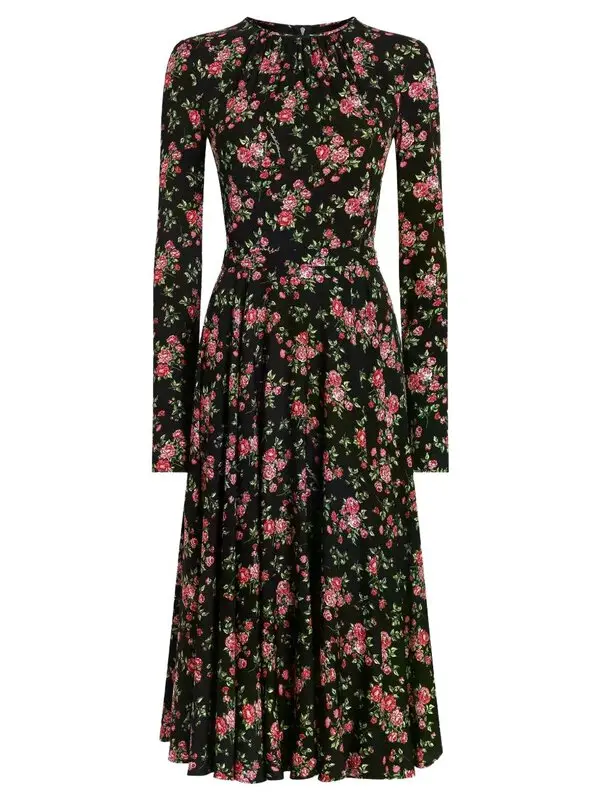 Dolce & Gabbana Floral Print Midi Dress - Black