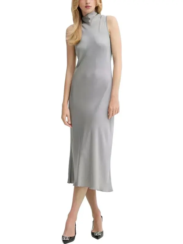 FRACOMINA Satin Mock Neck Midi Dress - Grey