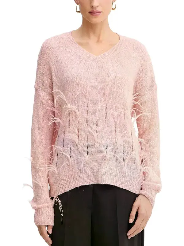 FRACOMINA Feather-embellished V-neck Sweater - Pink