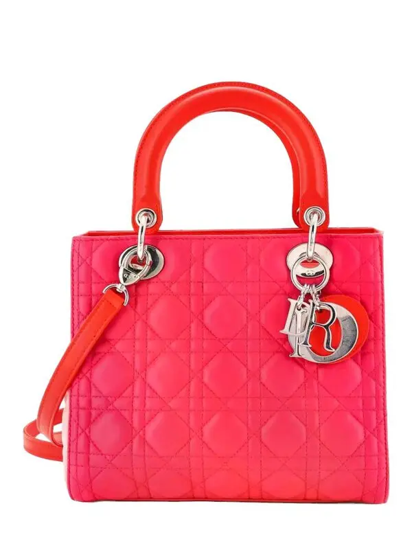Dior Tricolor Lady Bag Cannage Quilt Lambskin Medium Satchel - Pink