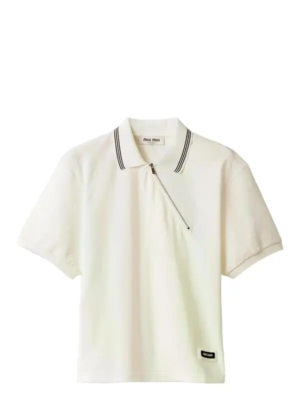 Miu Miu Ribbed Trim Zippered Polo - White