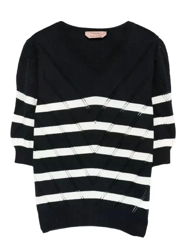 TWINSET Striped V-neck Top - Blue