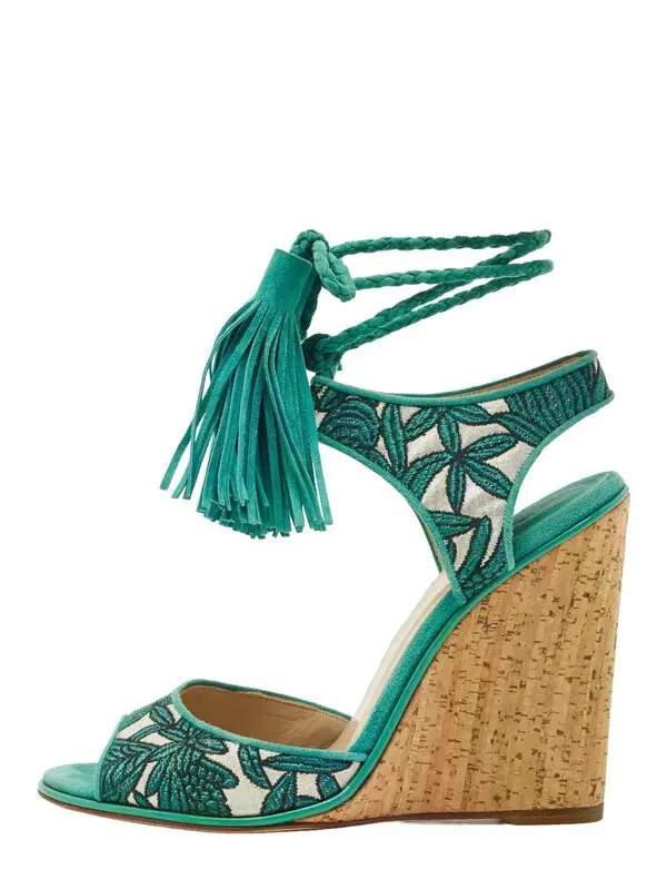 PAUL ANDREW Floral Tassel Wedge Sandals - Green