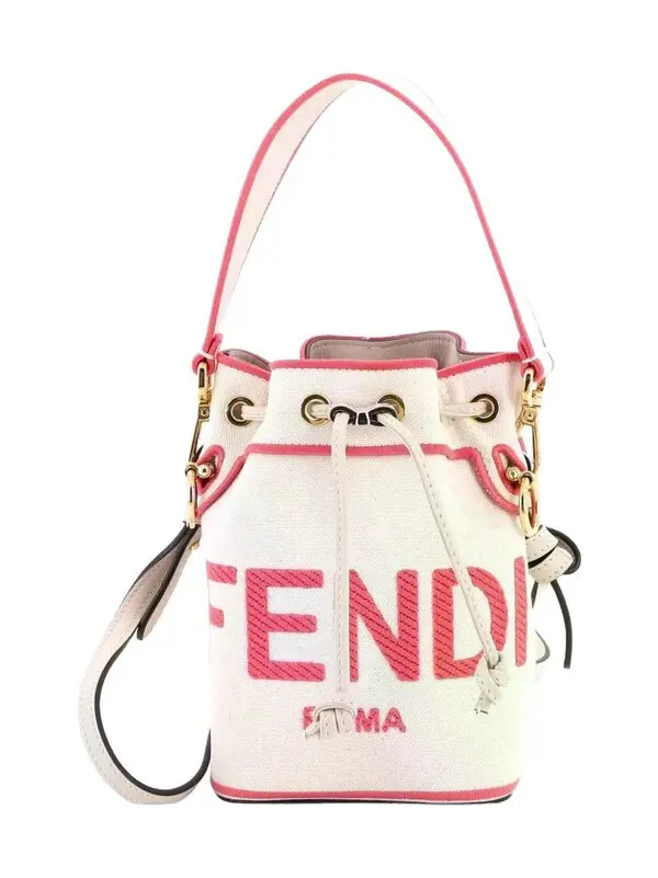 Fendi Logo Mon Tresor Embroidered Canvas Mini Bucket Bag - Pink
