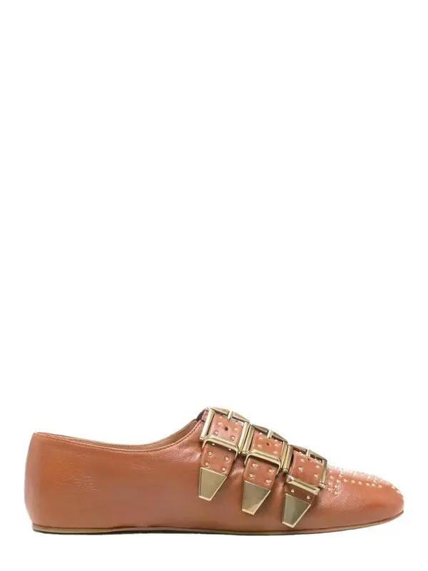 Chloé Susanna Buckle Studded Flats - Brown