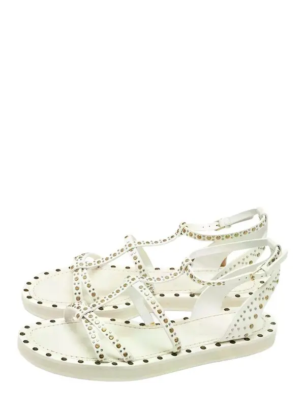 Burberry Hansel Leather Studded Flat Sandals - White