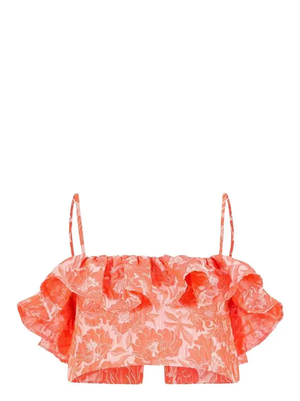 Rosie Assoulin Ruffled Floral Top - Orange