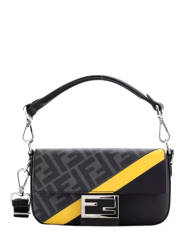 Fendi Baguette Nm Bag Zucca Coated Canvas And Leather Mini Shoulder Bag - Black
