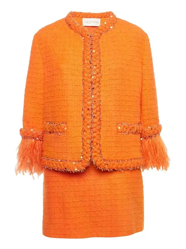Valentino Garavani Tweed Embellished Suit - Orange