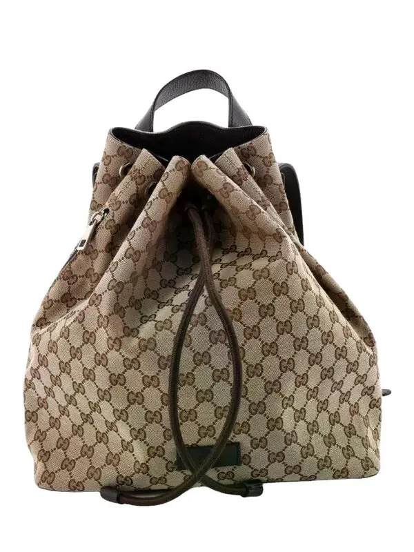 Gucci Drawstring Gg Canvas Medium Backpack - Brown