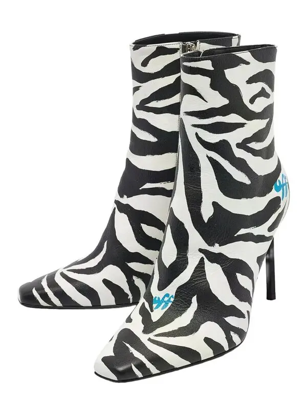Off-White Zebra-print Leather Ankle Boots - White