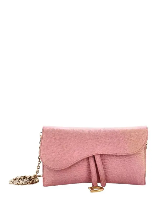 Dior Saddle Chain Wallet Leather Clutch Bag - Pink