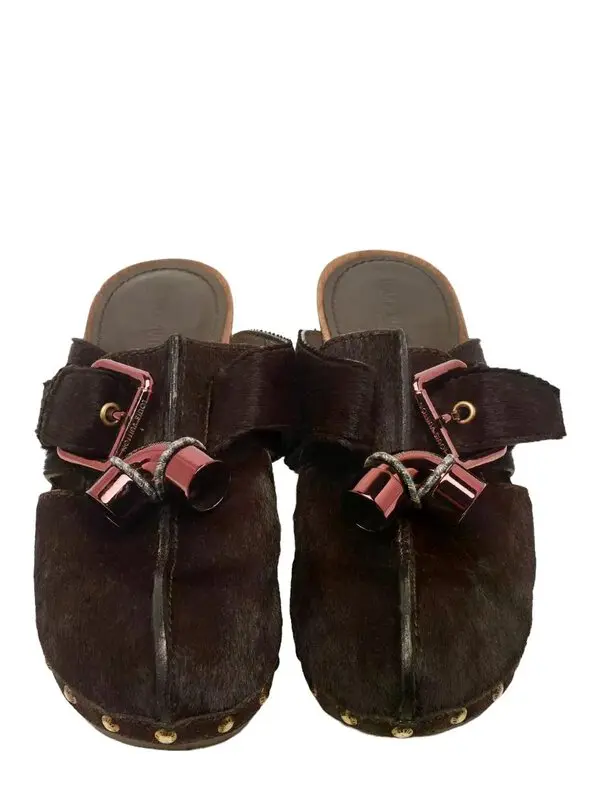 LOUIS VUITTON Calf-hair Buckle Mules - Brown